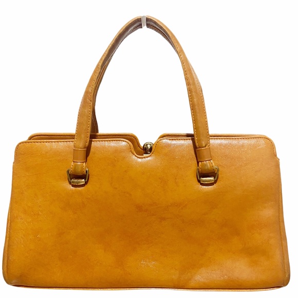 Vintage | Bags | Vintage 6s Tan Leather Satchel Kiss Lock Close | Poshmark